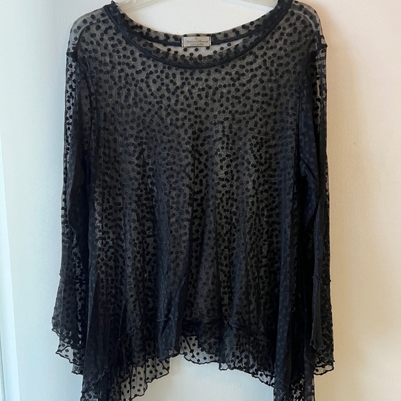 Vine Street Apparel | Tops | Vine Street Sheer Black Polka Dot Flare ...